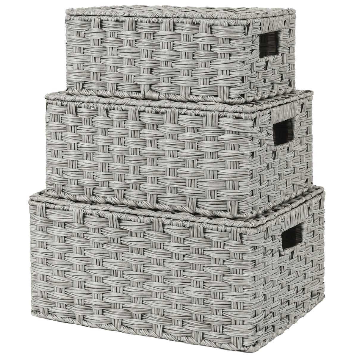 Nesting Wicker Storage Boxes with Lids, 3 in 1 Pack/ 4 in 1 Pack ...